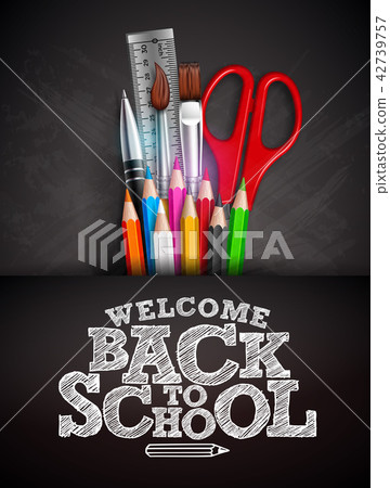 Back to school design with colorful pencil, pen... - Stock Illustration ...