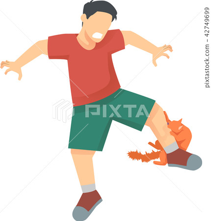 Cat Bite Man Illustration - Stock Illustration [42749699] - PIXTA