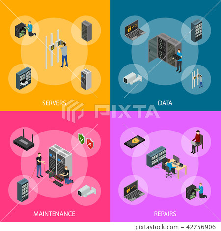 Server Hardware Banner Set Isometric View. Vector - Stock Illustration ...