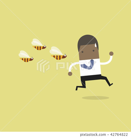 Businessman running away from dangerous insects. - Stock Illustration ...
