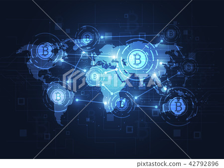 Global network connection. Bitcoin Crypto Currency - Stock Illustration ...