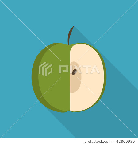 Green half apple icon in flat long shadow design - Stock Illustration ...
