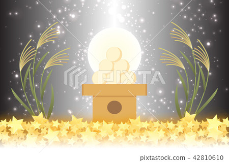Japanese style background material, moon view,... - Stock Illustration ...