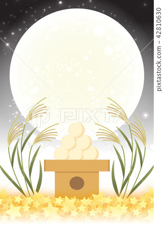 Japanese style background material, moon view,... - Stock Illustration ...