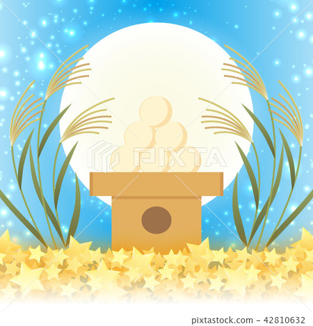 Japanese style background material, moon view,... - Stock Illustration ...