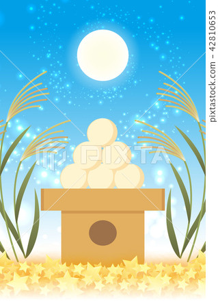 Japanese style background material, moon view,... - Stock Illustration ...