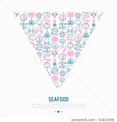 Seafood concept in triangle with thin line icons - Stock Illustration ...