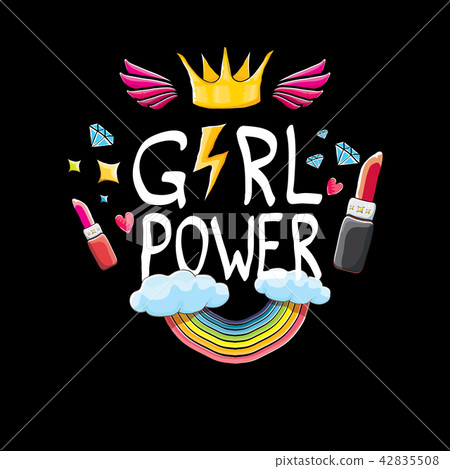 vector girl power label or cute sticker with... - Stock Illustration ...