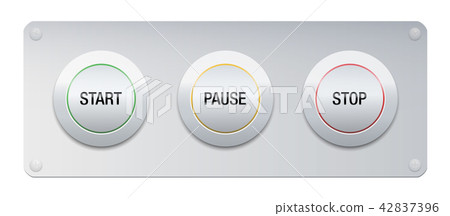 Start Pause Stop Buttons Metallic Panel - Stock Illustration [42837396 ...