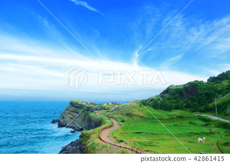 Mt. Songak, landscape, background, screen, Jeju, - Stock Photo ...