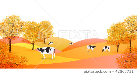 Cow ranch fall background - Stock Illustration [42863731] - PIXTA