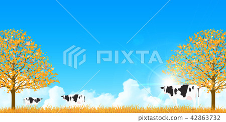 Cow ranch fall background - Stock Illustration [42863732] - PIXTA