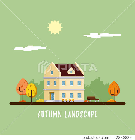Townhouse, autumn landscape-插圖素材 [42880822] - PIXTA圖庫