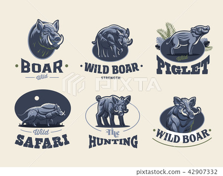 Set of vintage wild boar emblems. - Stock Illustration [42907332] - PIXTA