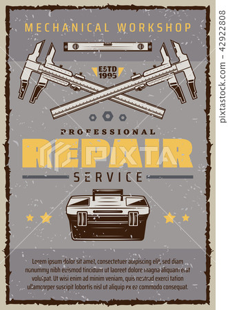Car repair service poster with mechanic toolbox - Stock Illustration ...