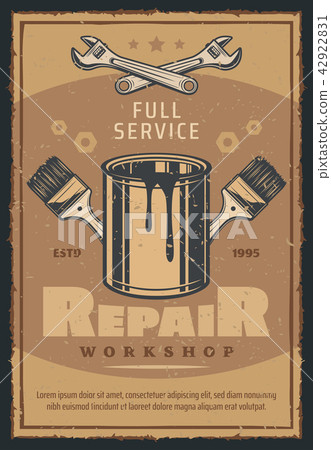 Repair workshop or car service card with work tool - Stock Illustration ...