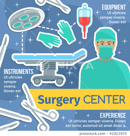 Surgery center poster with surgeon and instruments - Stock Illustration ...