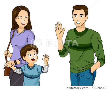 Kid Boy Mom Bye Dad Illustration - Stock Illustration [42926560] - PIXTA