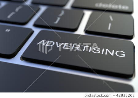 Keyboard with ADVERTISING key. Conceptual 3D... - Stock Illustration ...
