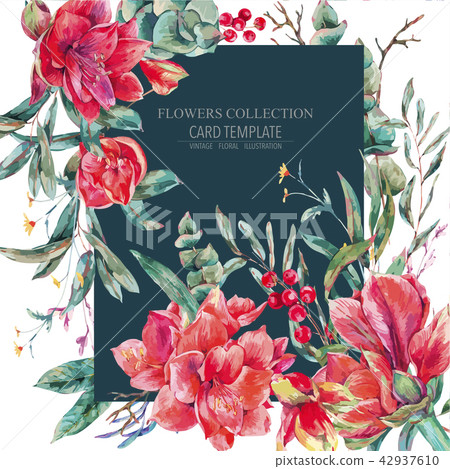 Vector floral template card of red flowers... - Stock Illustration ...