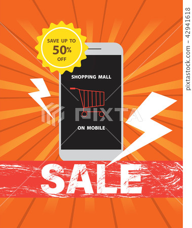 Online shopping mall on mobile at discount sale. - Stock Illustration ...