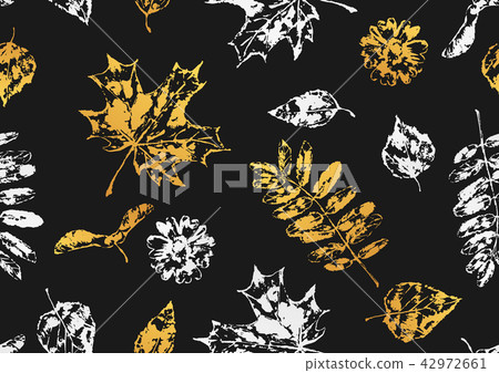 Seamless pattern with printed leaves. - Stock Illustration [42972661 ...