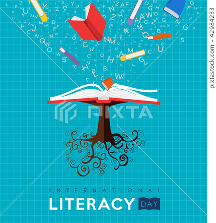 World Literacy Day book tree concept for education - Stock Illustration ...
