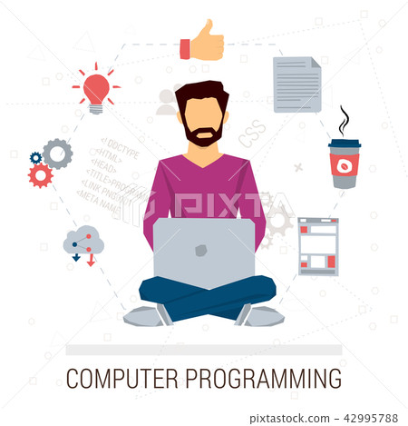 Vector illustration of working programmer - Stock Illustration ...