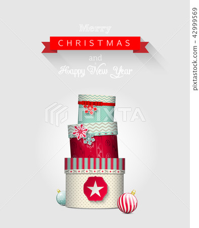Christmas greeting card with stack of gift boxes - Stock Illustration ...