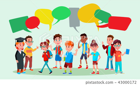 Group Of Pupils Vector. School. Discussing.... - Stock Illustration ...