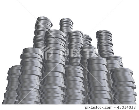 CG 3D illustration Cubic coin pile stack metal... - Stock Illustration ...