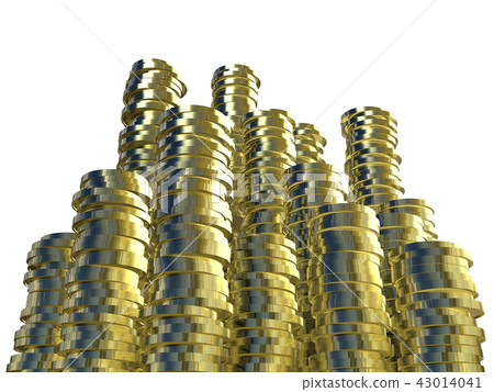 CG 3D illustration Cubic coin pile gold coin... - Stock Illustration ...