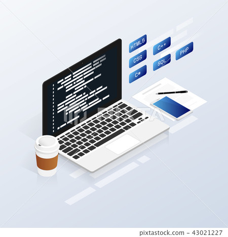 programmer coding binary computer isometric vector-插圖素材 [43021227] - PIXTA圖庫