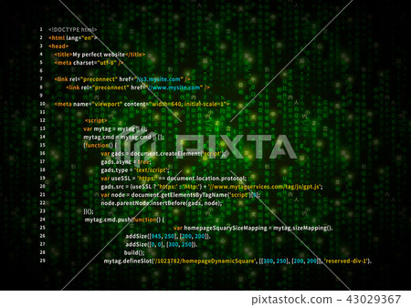 Simple HTML code on green matrix symbols-插圖素材 [43029367] - PIXTA圖庫