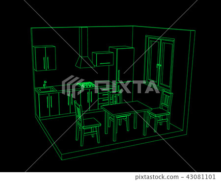 Interior kitchen room on black background. - Stock Illustration ...