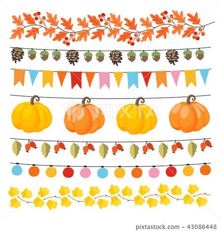 Set of cute autumn, fall garlands with lights,... - Stock Illustration ...