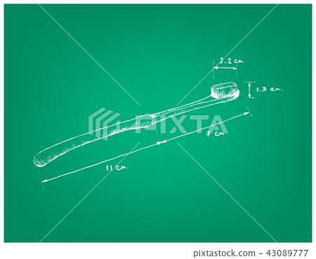 Hand Drawn Dimension Toothbrush on Green Blueprint - Stock Illustration ...