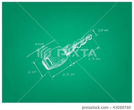 Hand Drawn Dimension of Key Lock on Blueprint - Stock Illustration ...