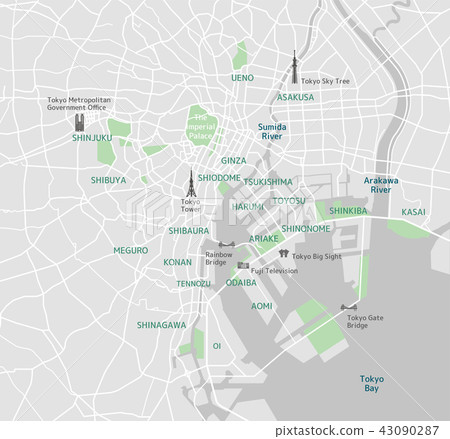 Tokyo Bay Area (around Tokyo Bay) Road Map... - Stock Illustration ...