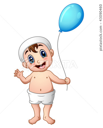 Baby boy waving with holding a balloon - Stock Illustration [43090460 ...