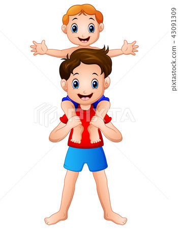 Brother giving his little brother piggyback ride - Stock Illustration ...