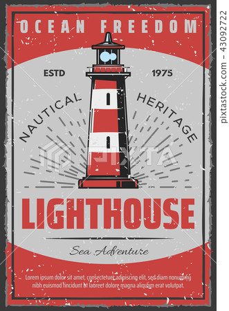 Marine seafarer navigation lighthouse retro poster - Stock Illustration ...