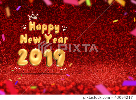 happy new year 2019 red sparkling - Stock Illustration [43094217] - PIXTA