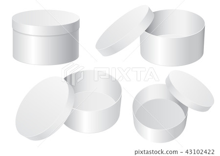 Round gift box. White blank open and closed... - Stock Illustration ...