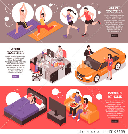 Daily Routine Couple Isometric Banners -插圖素材 [43102569] - PIXTA圖庫