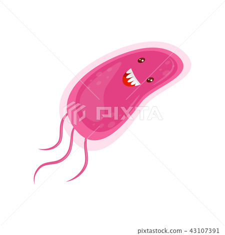Cute pink smiling microbe, humanized bacteria... - Stock Illustration ...