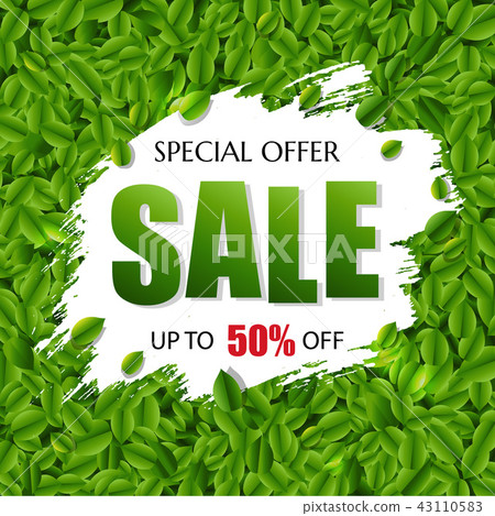 Sale Banner With Green Leaves Background - Stock Illustration [43110583 ...