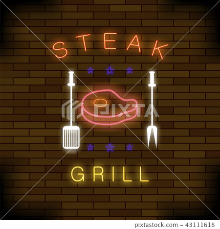 Steak Grill Neon Colorful Sign - Stock Illustration [43111618] - PIXTA