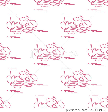 Seamless pattern with dreidel, sevivon, coins-插圖素材 [43113982] - PIXTA圖庫