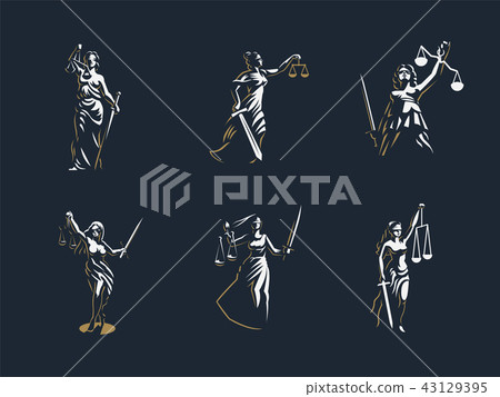The goddess of justice Themis. Set. Vector. - Stock Illustration ...